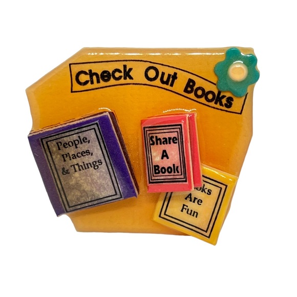 Jewelry | Vintage Check Out Books Teacher Librarian Pin By Lucinda ...